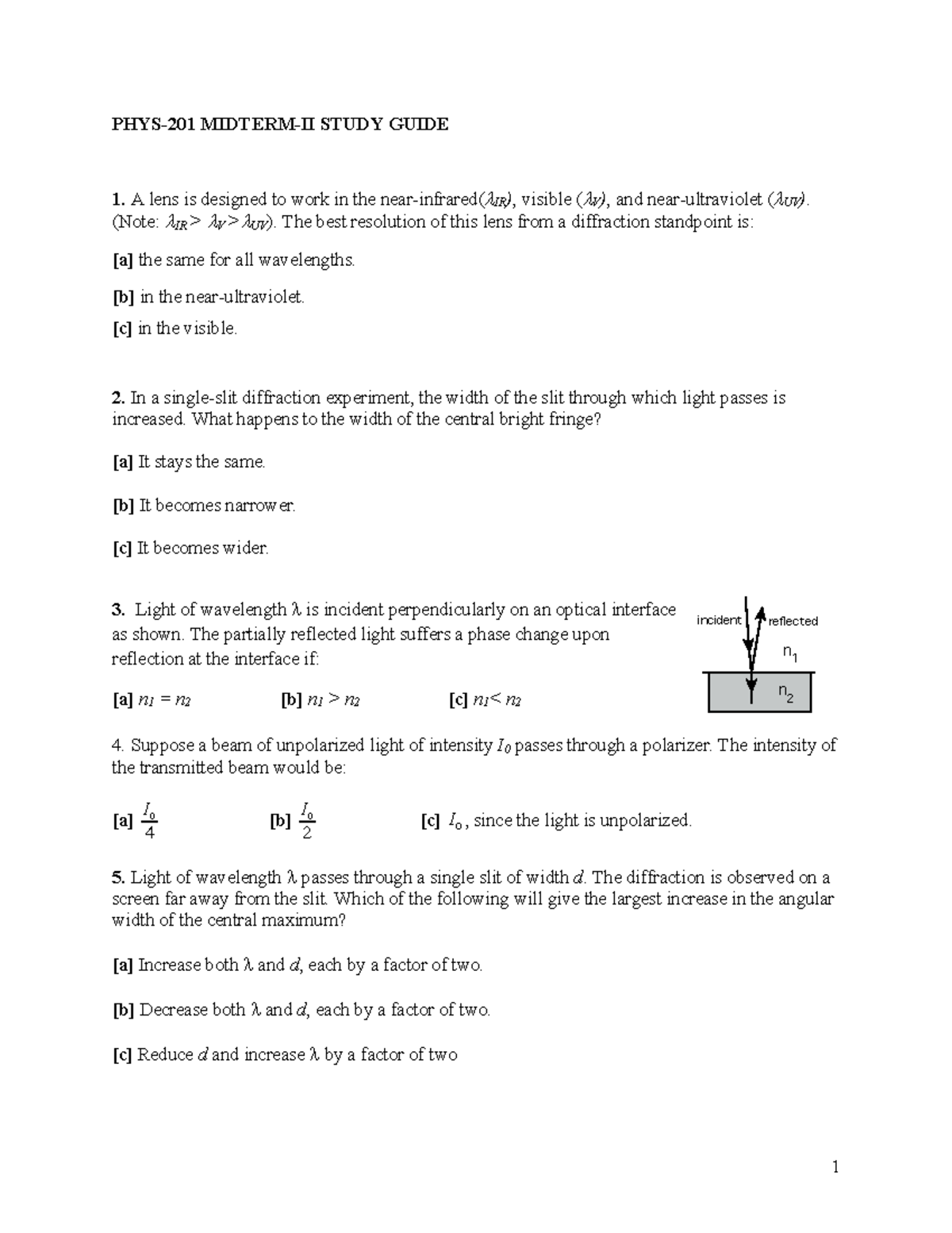 PHYS-201 MIDTERM-II STUDY GUIDE: Optics & Diffraction Concepts - Studocu