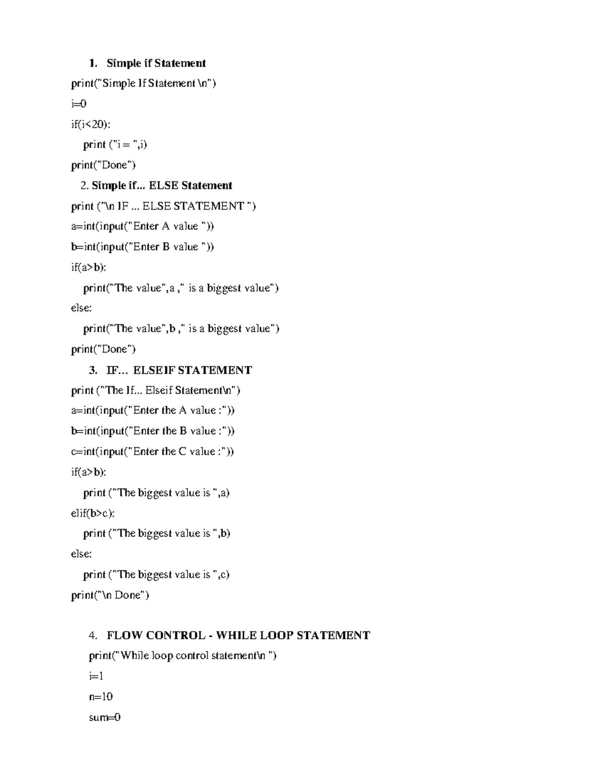 Python Programming Concepts: Control Statements & Functions - Studocu