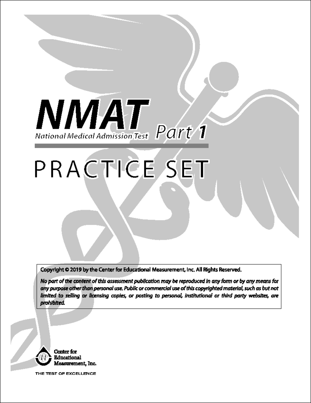 CEM-NMAT 2019 Practice Set 1: National Medical Admission Test - Studocu