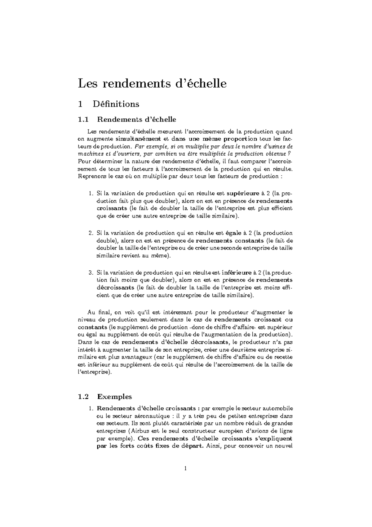 Les rendements d'échelle : Définition et Exemples en Économie - Studocu