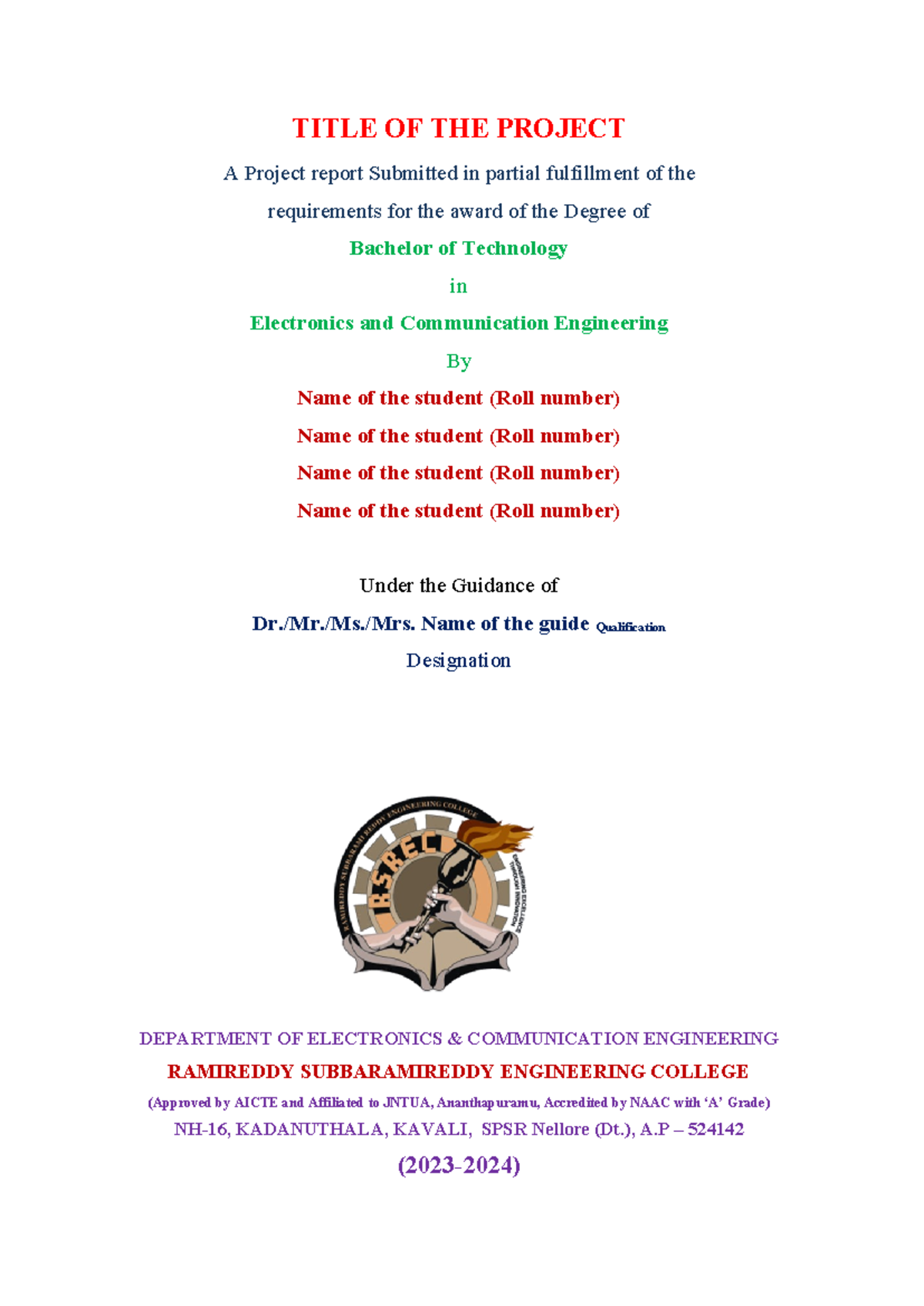 B.Tech ECE Project Report Format Guidelines (2023-2024) - Studocu