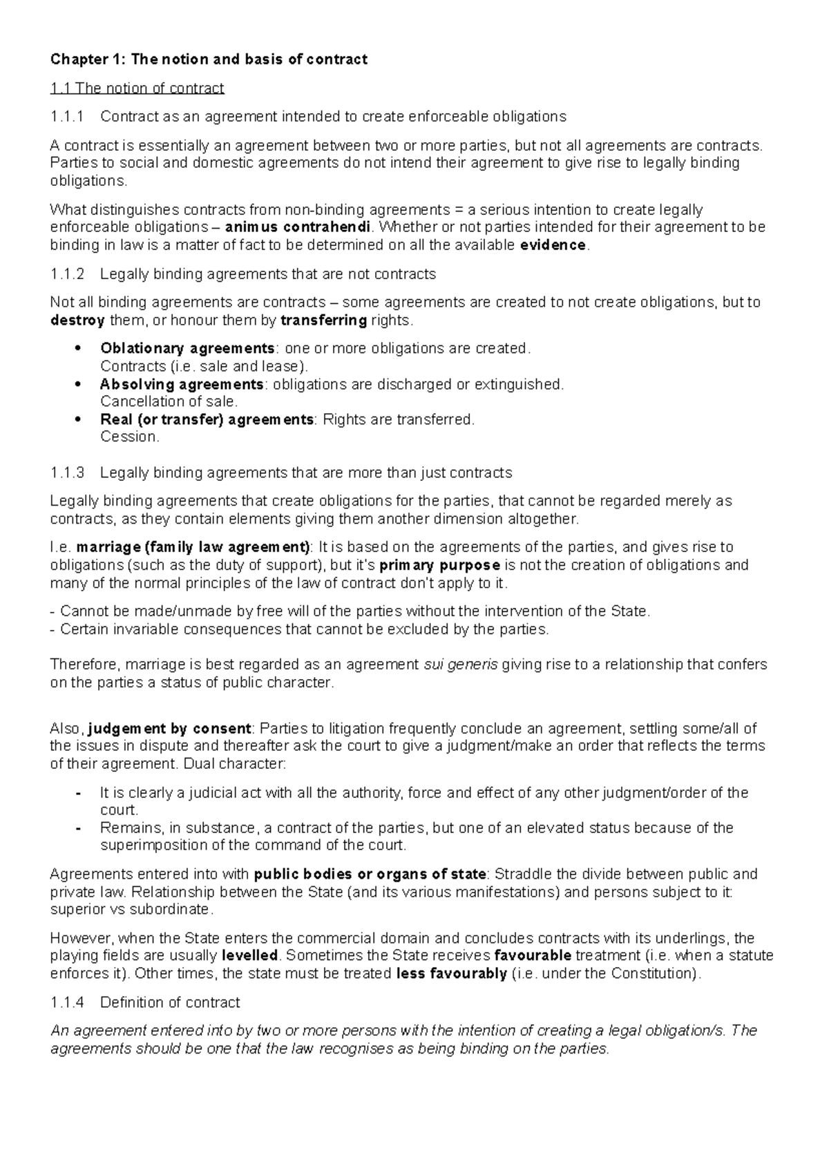 Chapter 1 Summary: Foundations of Law of Contract 201 Analysis - Studocu