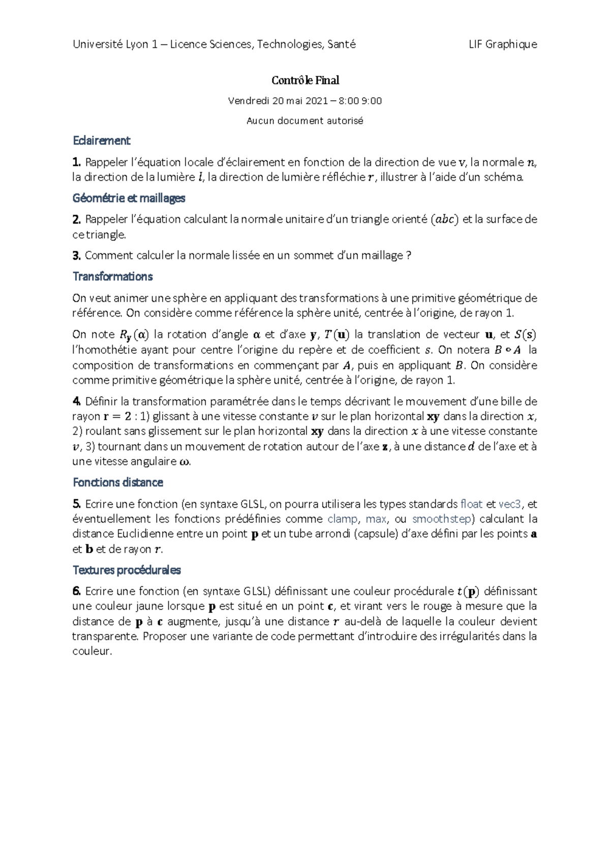 L2 Informatique - Sujet de l'Examen Final en Graphisme 2020 - Studocu