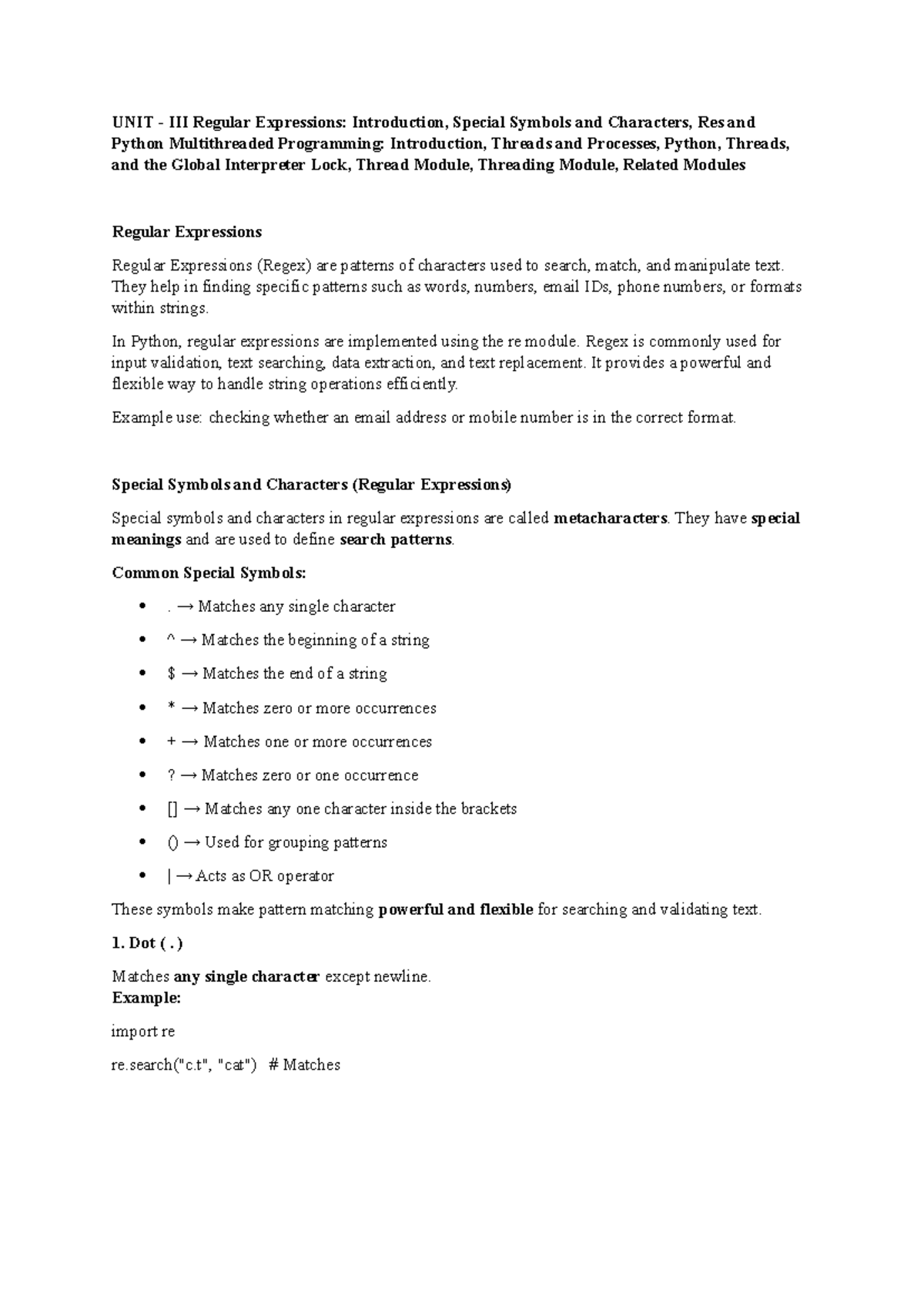 Python Programming Unit 3: Regex, Multithreading, and GIL Overview ...