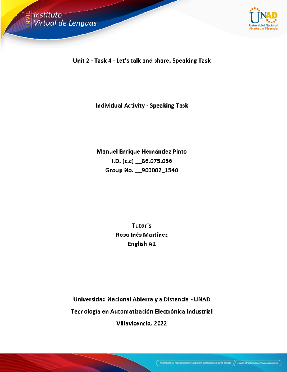 Manuel Hernández 1540 Let's Talk and Share - Unit 2 - Task 4 - Let’s ...