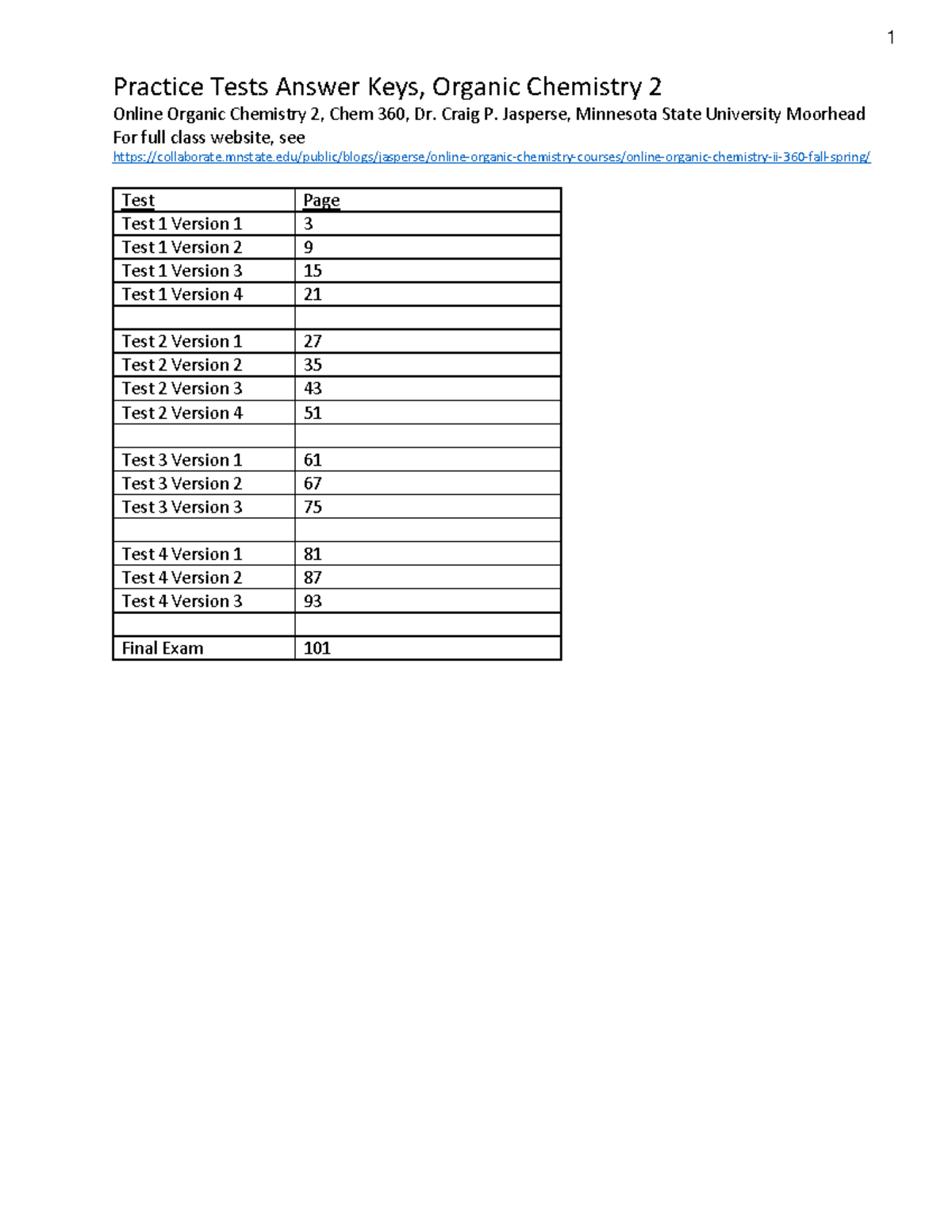 Practice Tests Answer Keys for Chem 360, Organic Chemistry 2 - Studocu