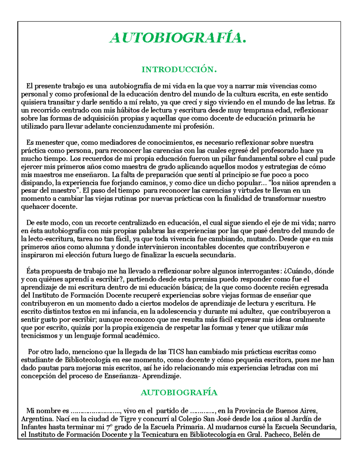 Mi Autobiografía Ejemplo