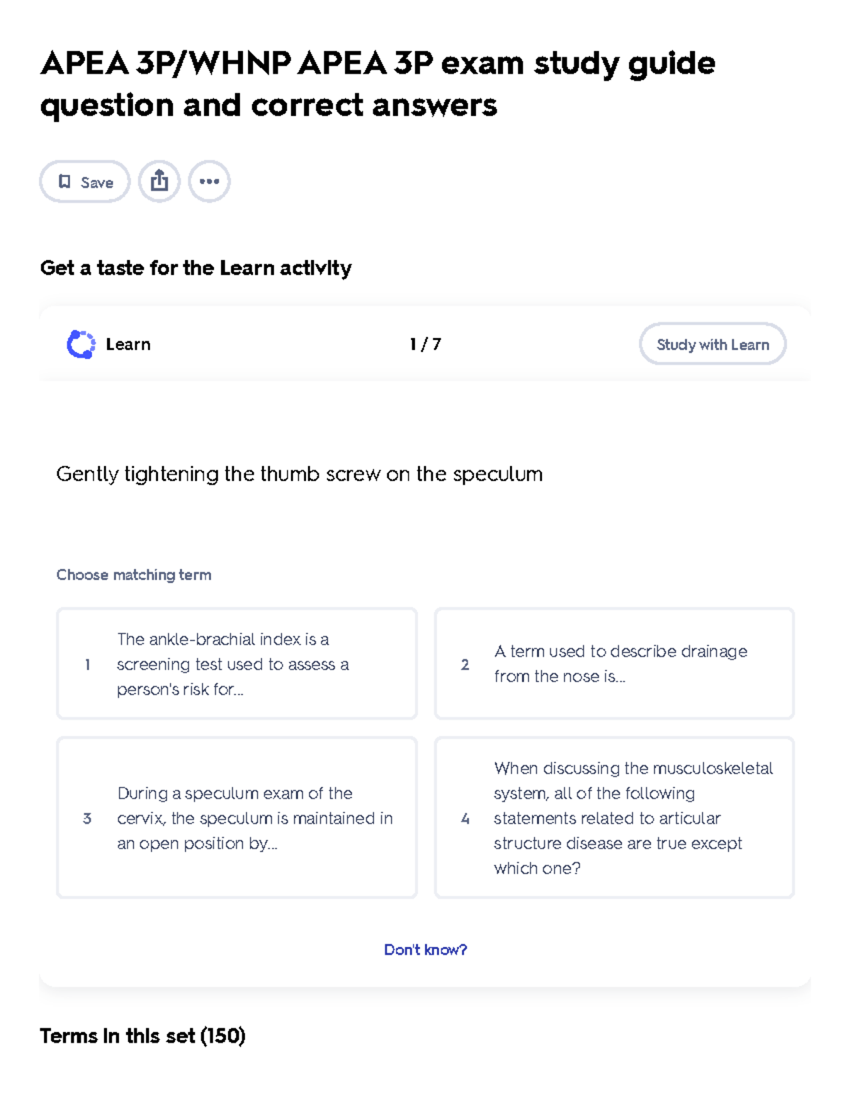 APEA 3P WHNP Exam Study Guide: Questions & Answers Flashcards - Studocu