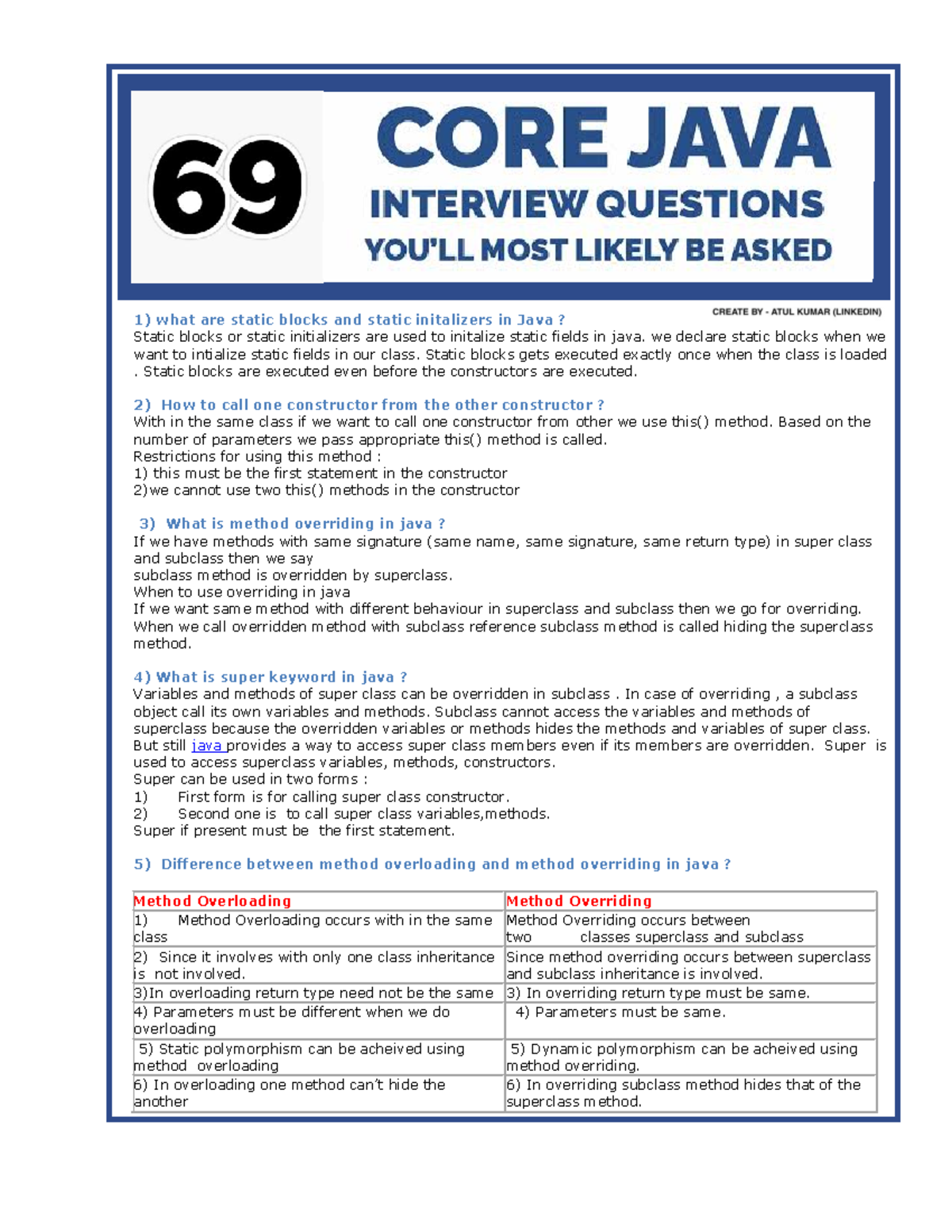 Core Java Notes PDF for Interview Prep (CS101) - Studocu