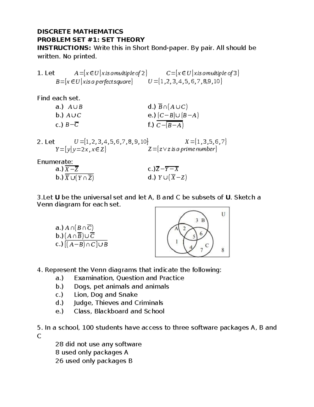 PS1 - Set Theory Problem Set: Venn Diagrams & Set Identities - Studocu