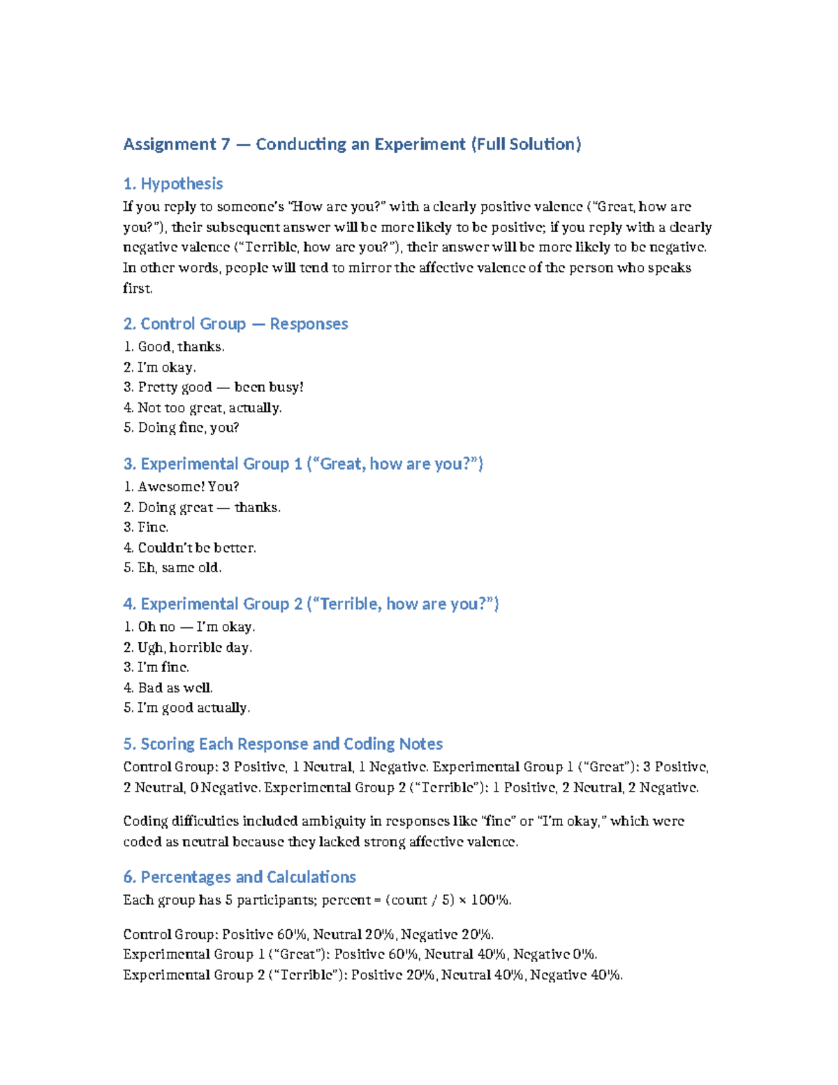 Assignment 7: Full Solution for Conducting an Experiment - Studocu