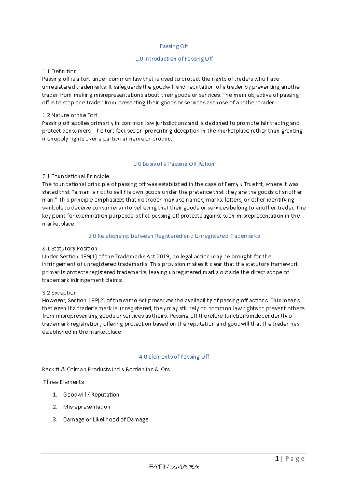 Passing Off: Key Principles and Case Law in IP Law - Studocu