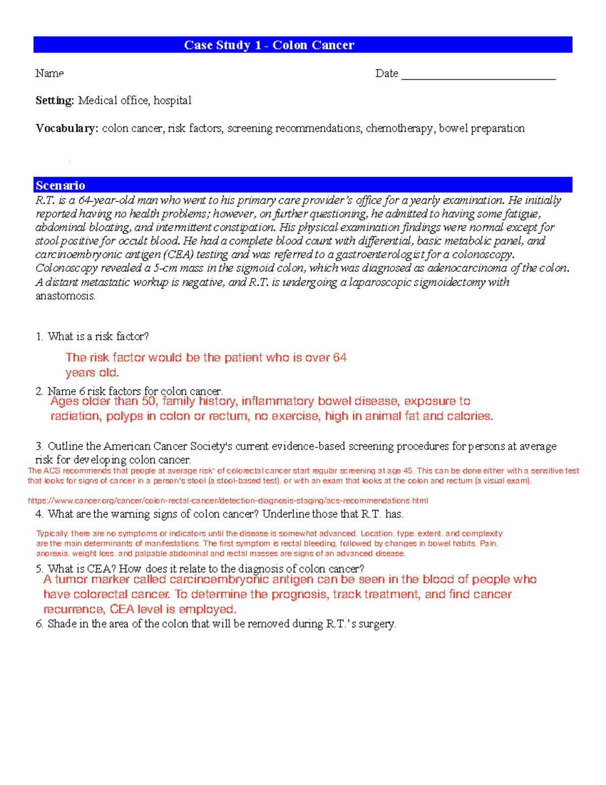 Case Study 1: Colon Cancer (Nursing Study - Medical Exam Preparation ...