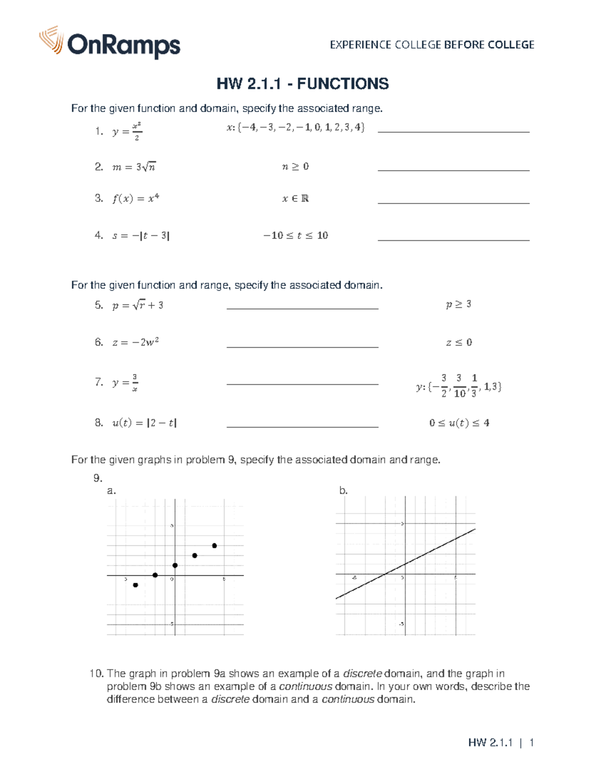 HW 2 - Functions Analysis and Domain-Range Relationships - Studocu