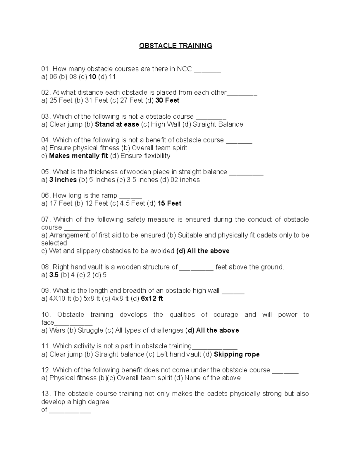NCC Obstacle Training Quiz - OT 01 - Studocu