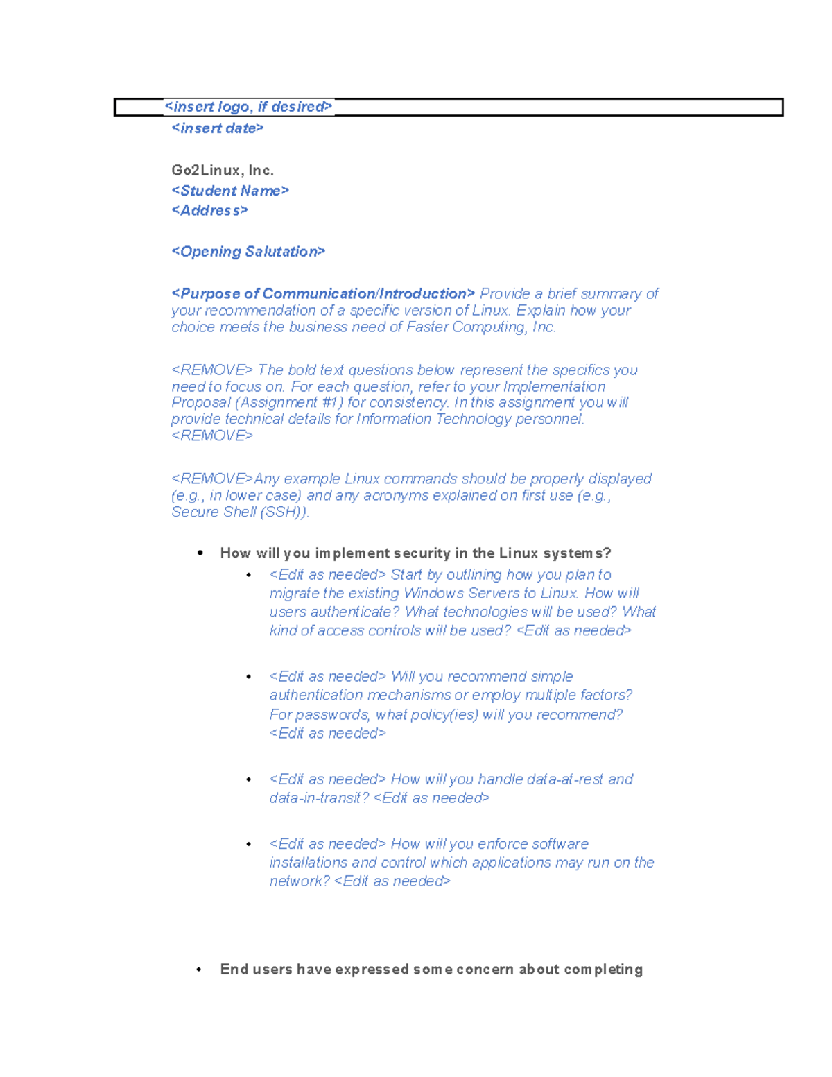 CMIT 391 Client Response Memo Template for Linux Implementation - Studocu