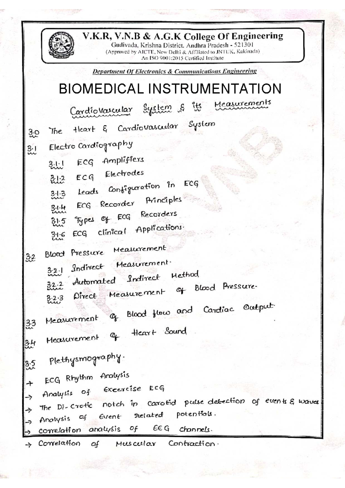 Biomedical Instrumentation - Cardiovascular System Measurements (BMI UNIT-2) - Studocu