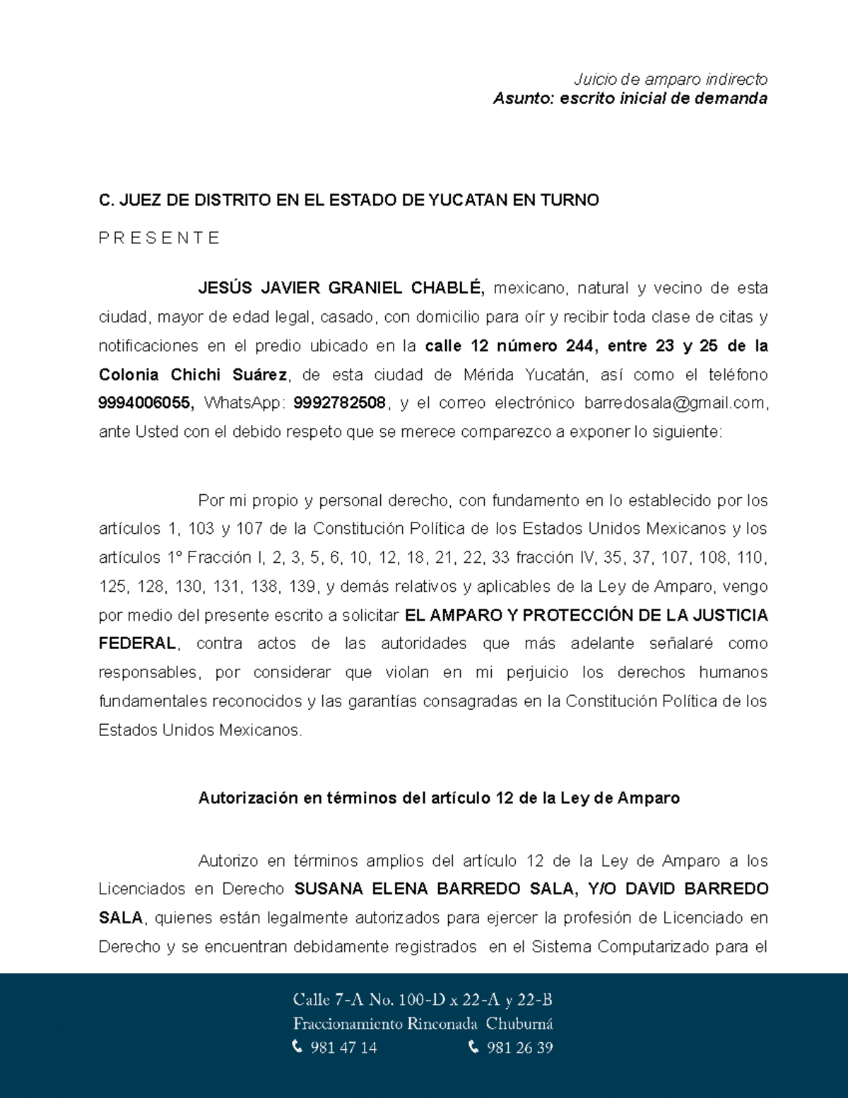 Demanda De Amparo Indirecto Juicio En Yucatán Studocu
