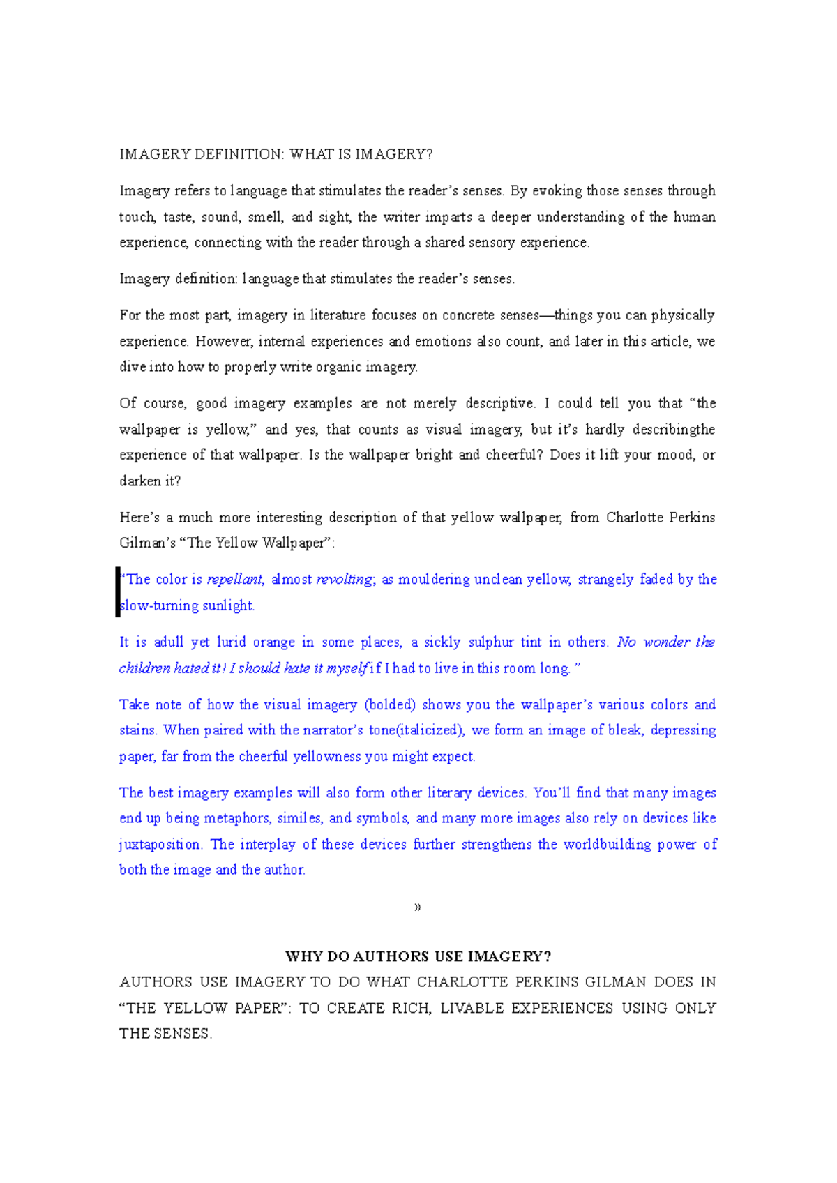 **Imagery Definition and Its Role in Literary Works** - Studocu