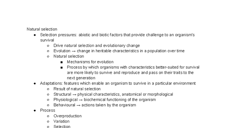 Bio Mod 3: Natural Selection & Evolutionary Change Notes - Studocu