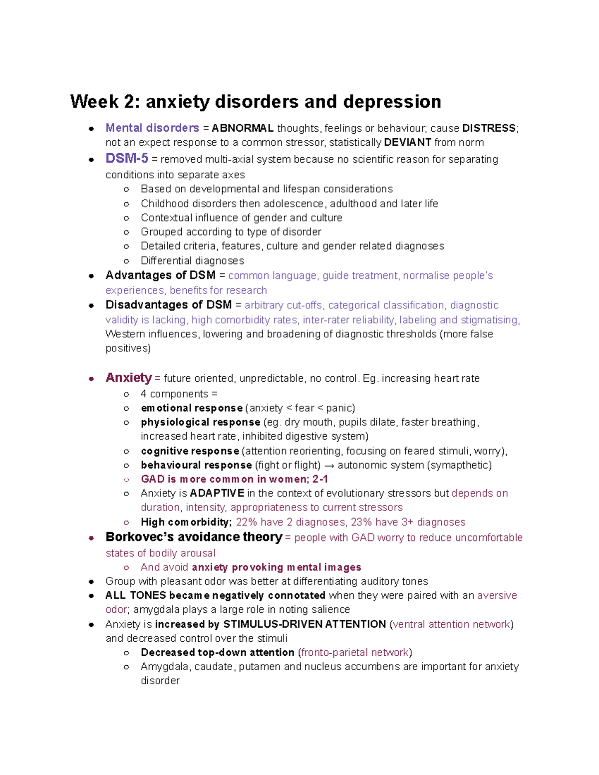 Psyc2101 Week 2: Anxiety Disorders, Depression, and DSM Insights - Studocu