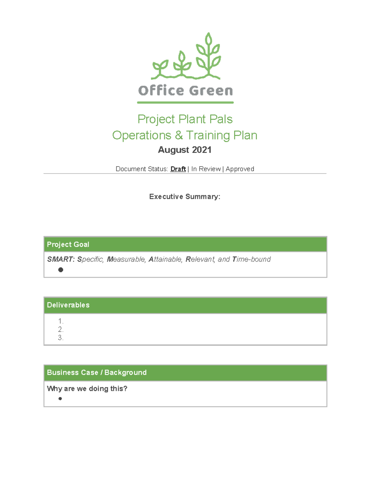 AMXH8 Project Plant Pals Operations Training Plan - Draft Review - Studocu
