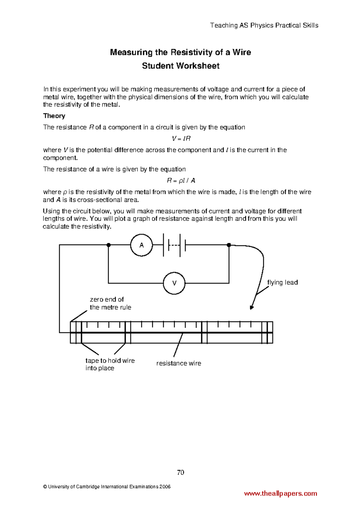 AS Physics Practical Skills: Measuring Wire Resistivity (9702) - Studocu