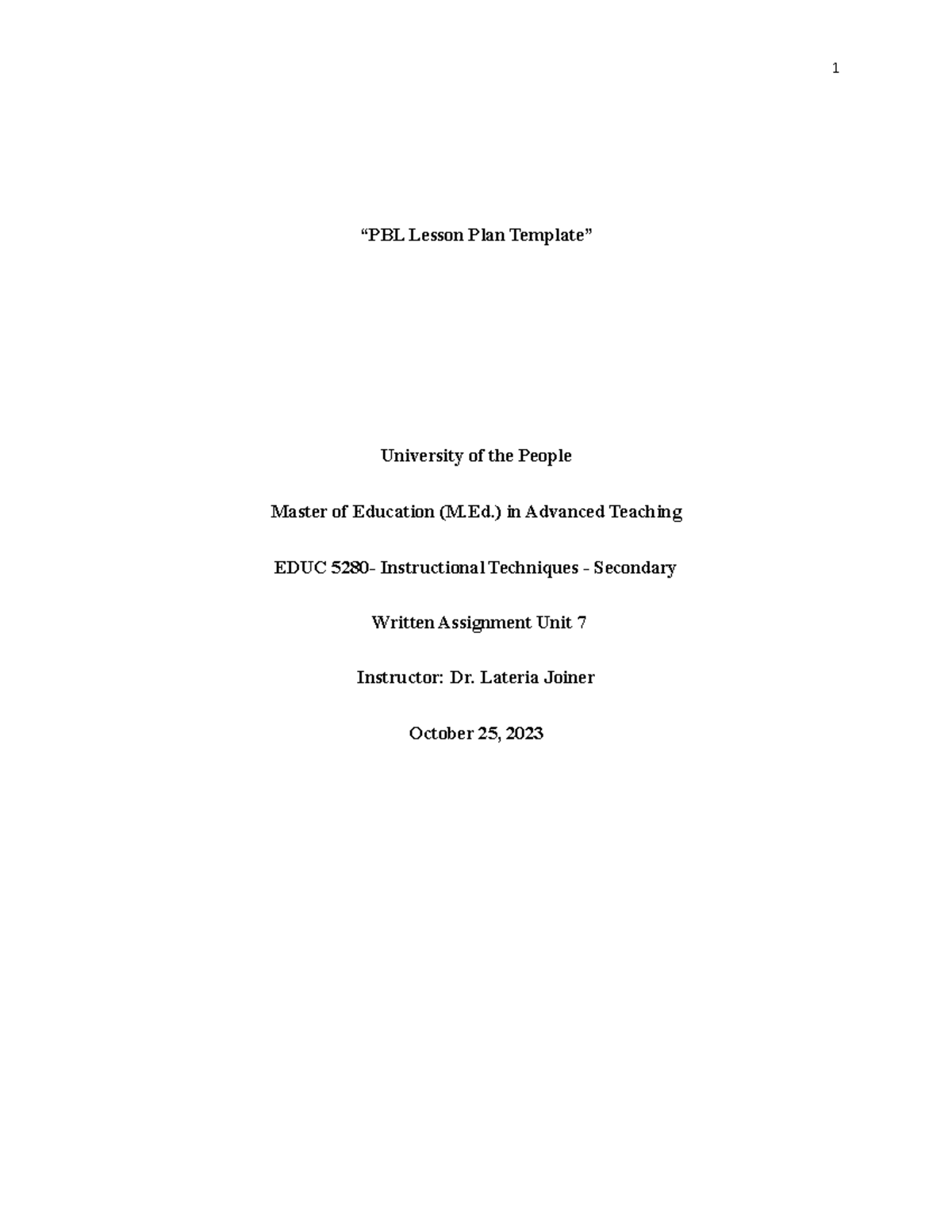 EDUC 5280 Unit 7 PBL Lesson Plan on Photosynthesis for Grade 8 - Studocu