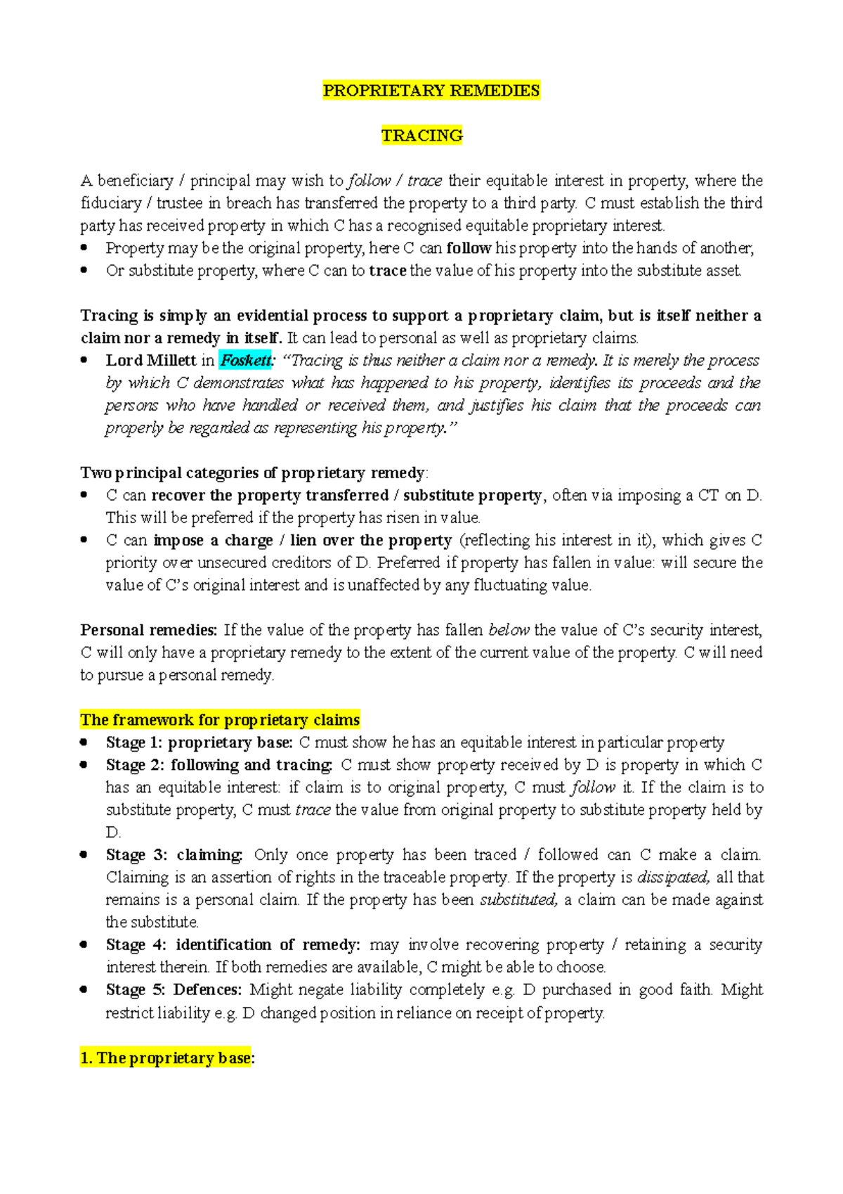 Tracing AND Claiming - PROPRIETARY REMEDIES TRACING A beneficiary ...