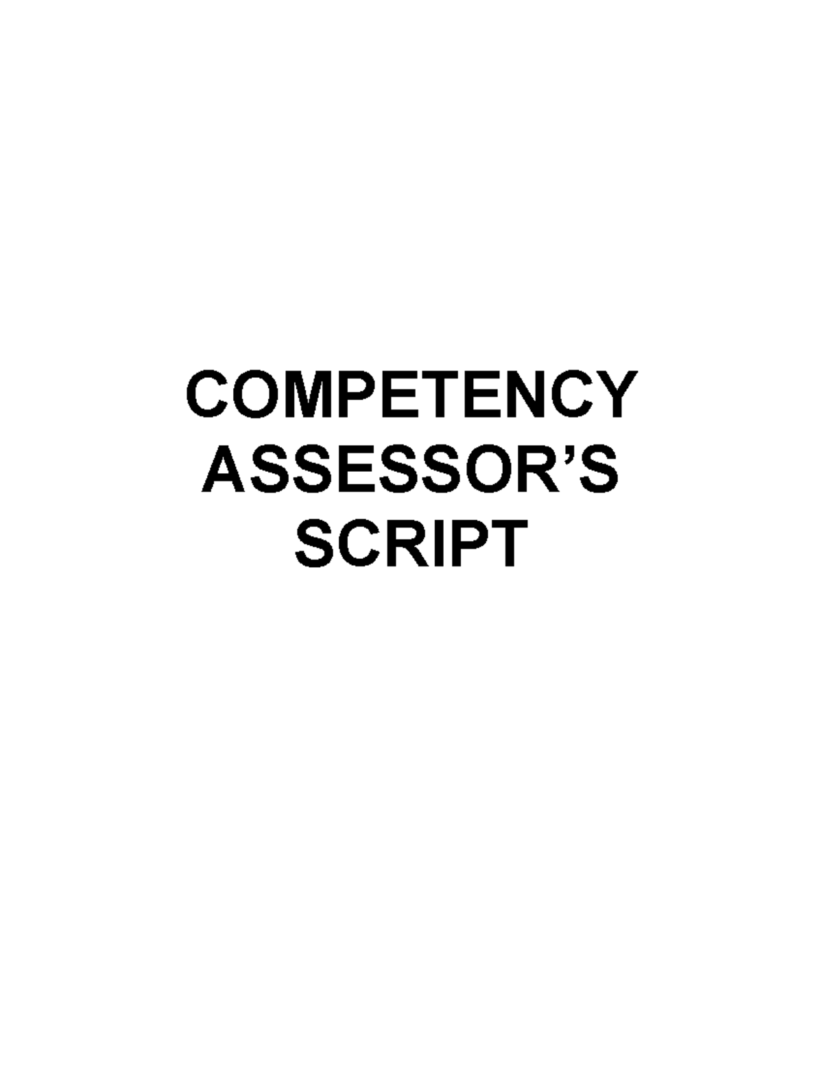 Assessor's Script latest - COMPETENCY ASSESSOR’S SCRIPT Competency ...