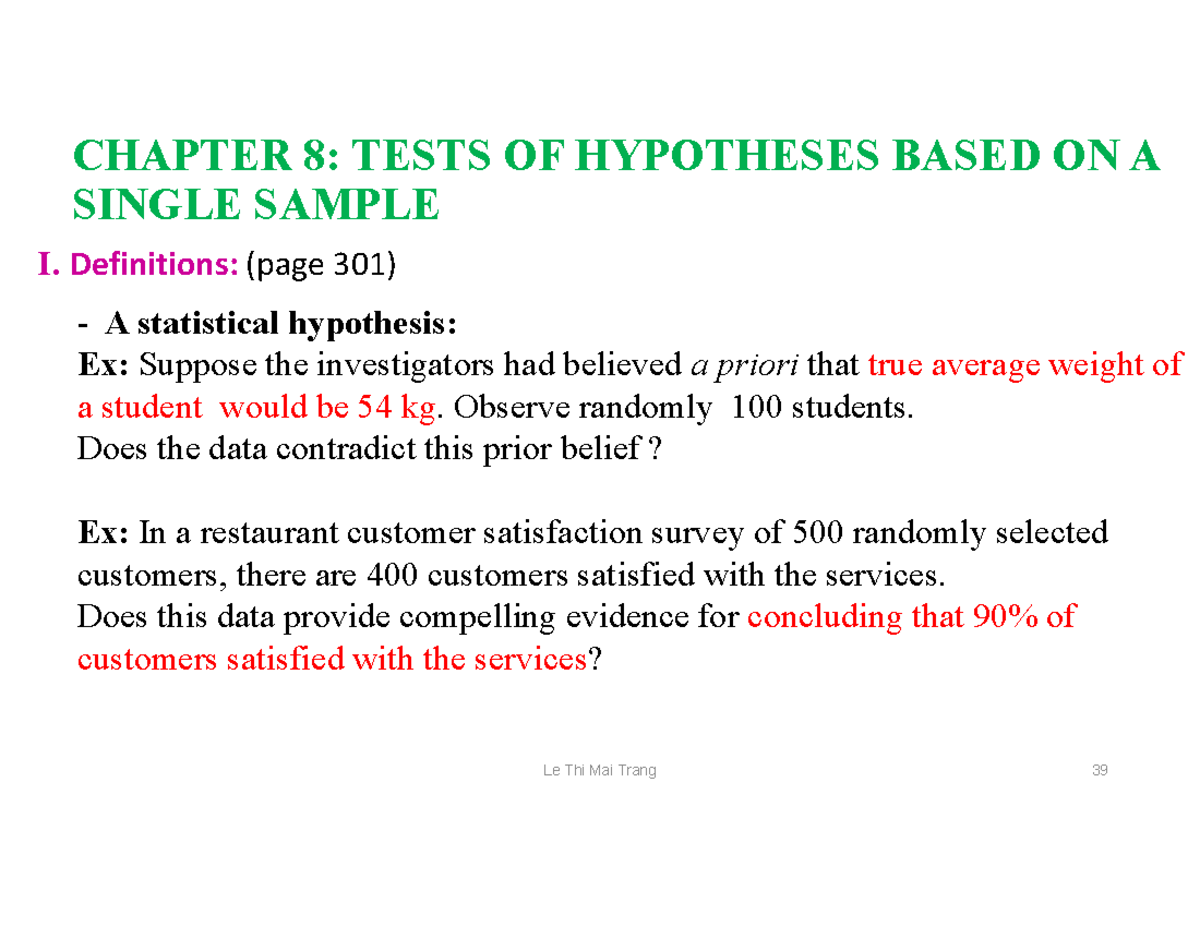 CHAPTER 8: HYPOTHESIS TESTING IN STATISTICS (MATH ENG) - Studocu