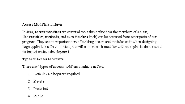 Java Access Modifiers Explained: Types & Usage Guide - Studocu