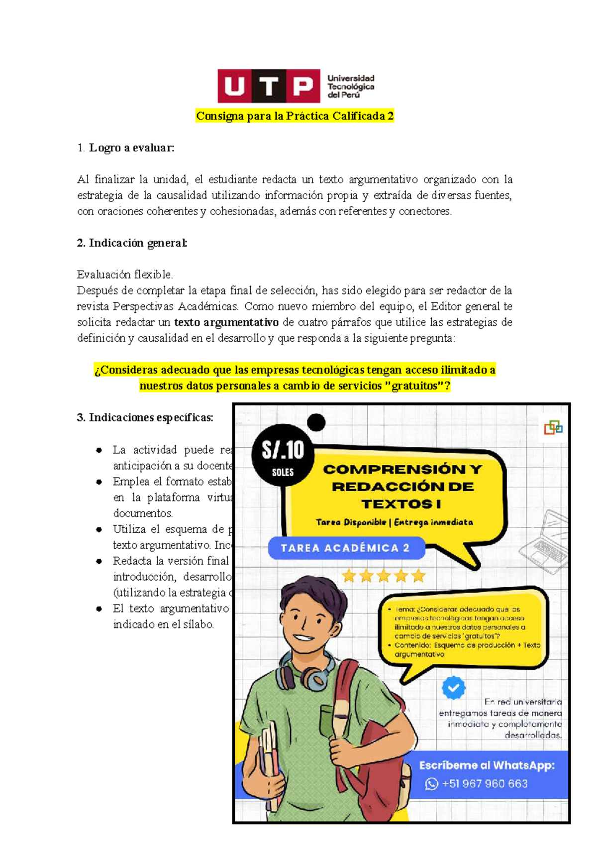 Práctica Calificada 2: Texto Argumentativo sobre Datos Personales - Studocu