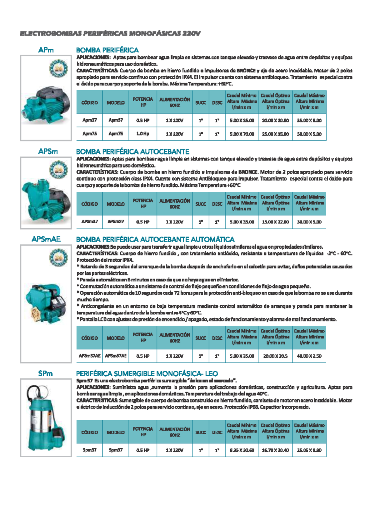 Catalogo LEO.pdf - ficha-tecnica-electrobombas - ELECTROBOMBAS PERIFÉRICAS MONOFÁSICAS 220V APm ...