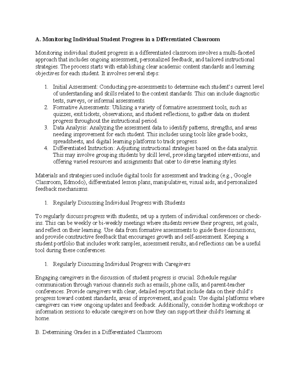WGU4 Task 4 - Monitoring Student Progress in Differentiated Classrooms ...
