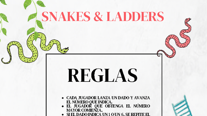 Reglas del Juego: Snakes and Ladders A4 - Studocu