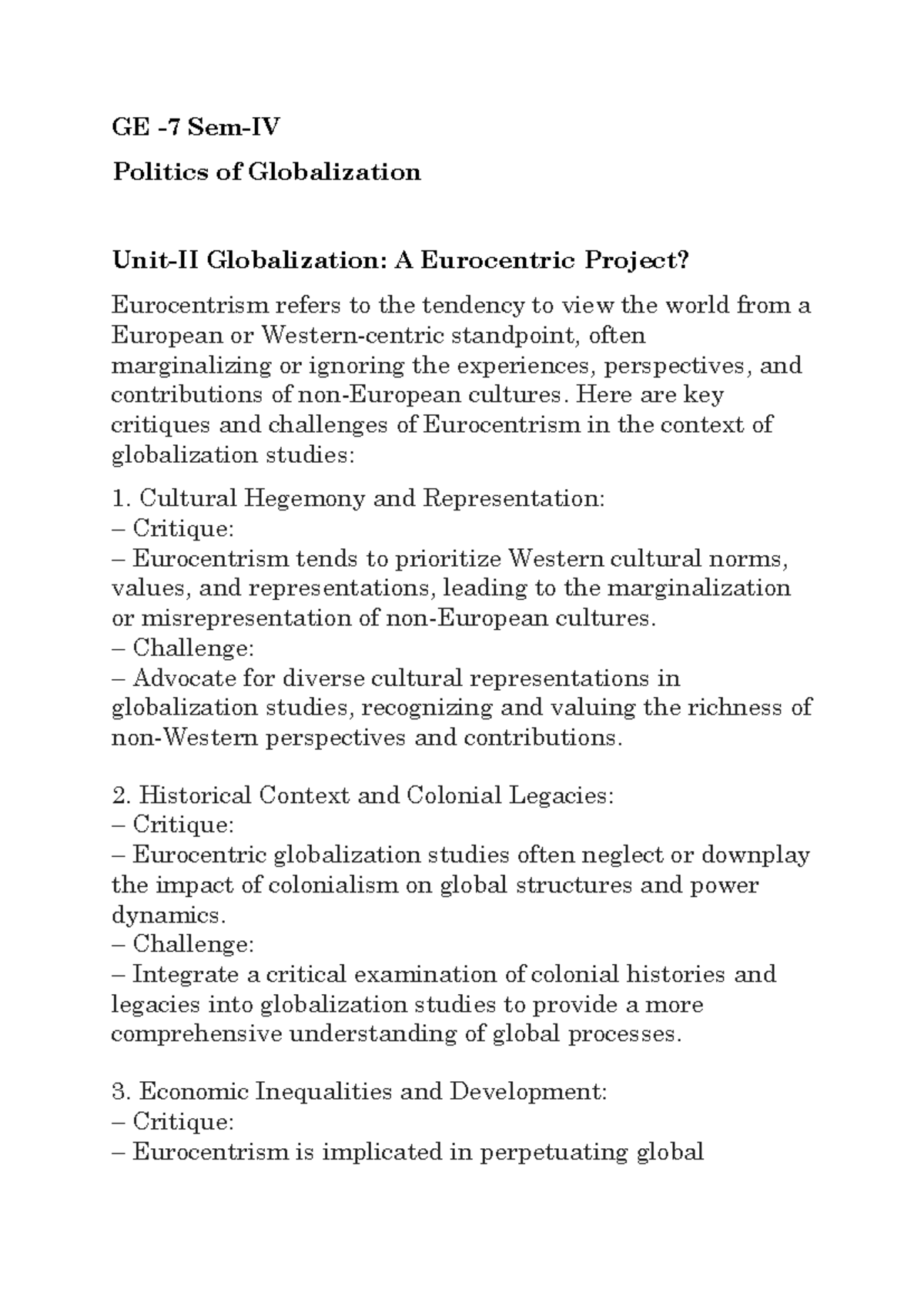 GE Politics of Globalization: Critiques of Eurocentrism in Global ...