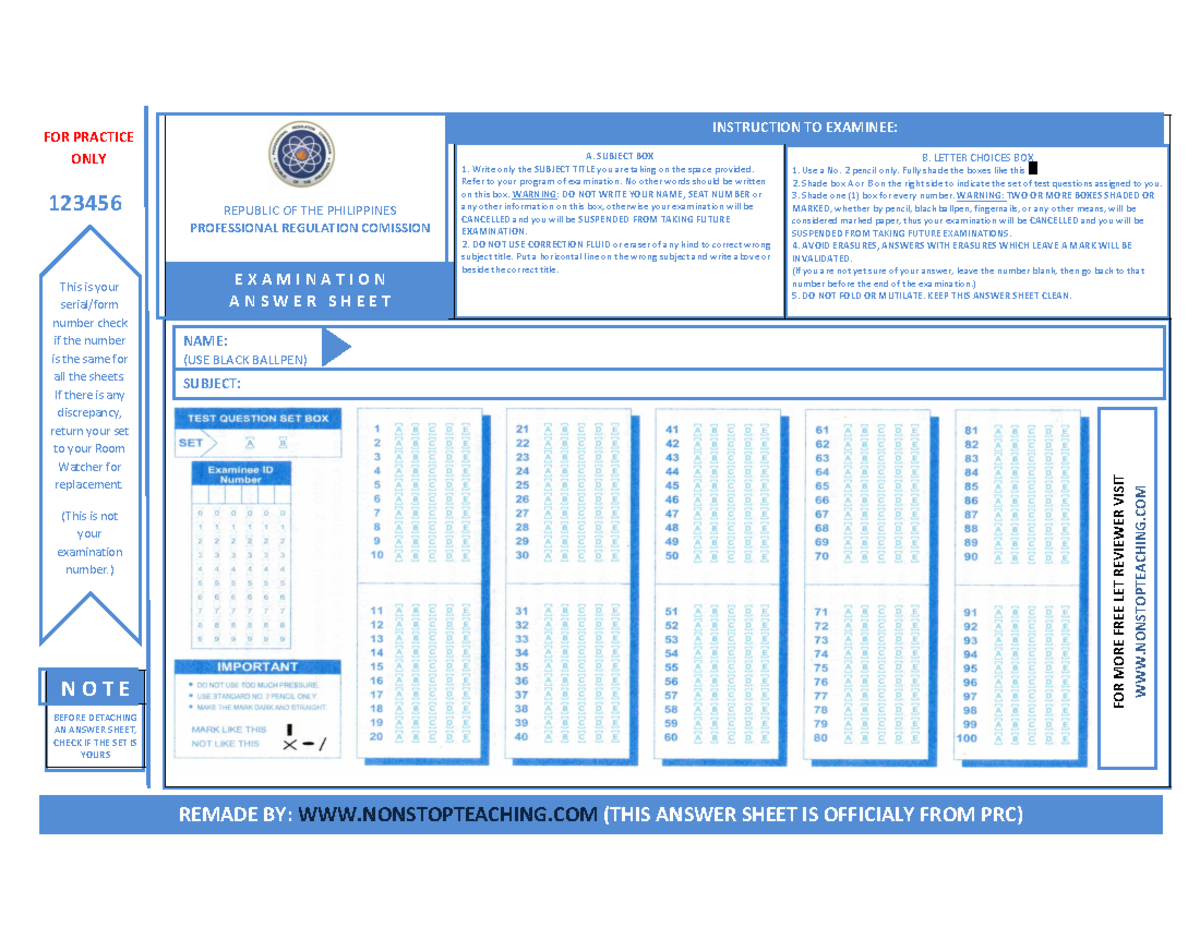 Sample%20LET%20 Answer%20 Sheet - E X A M I N A T I O N A N S W E R S H ...
