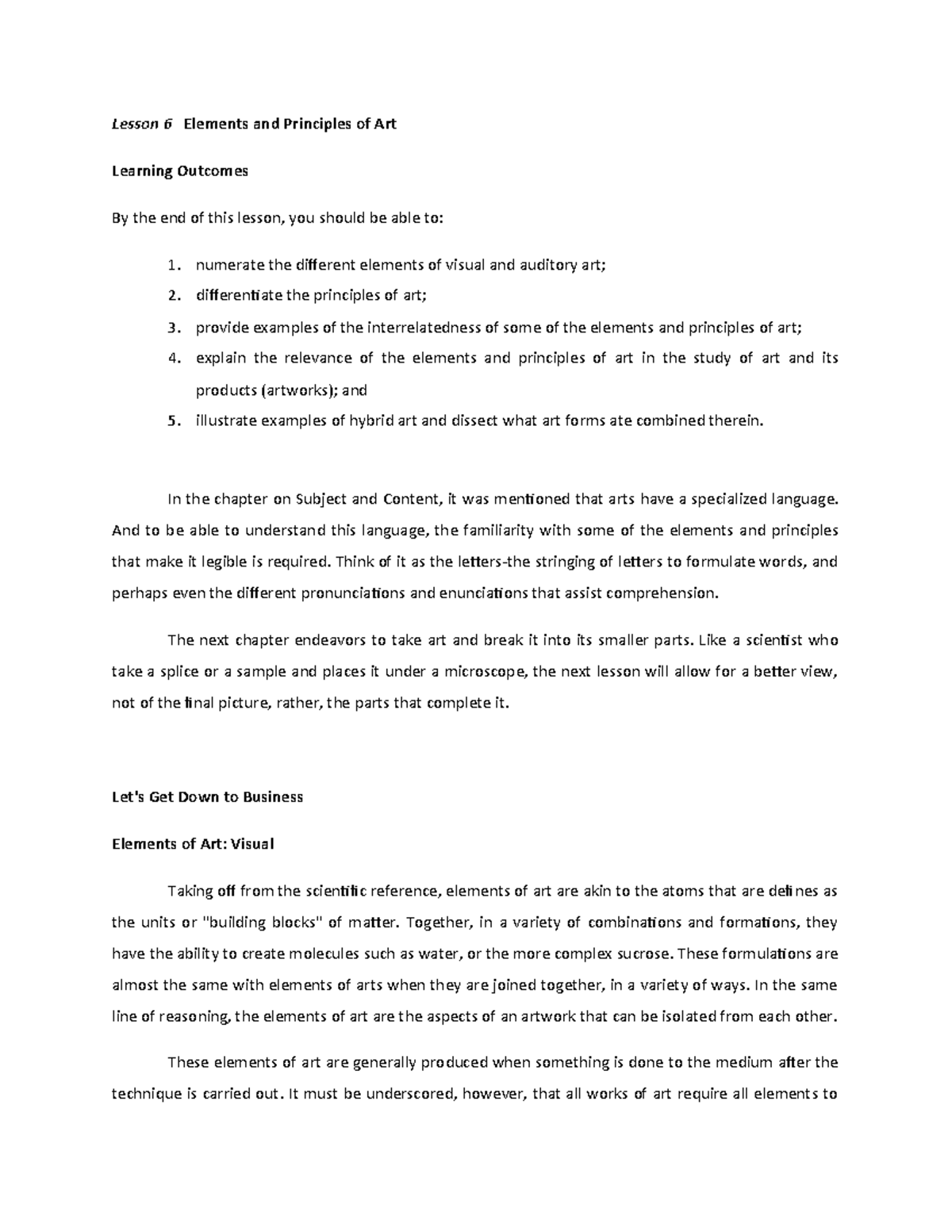 Lesson 6: Key Elements and Principles of Art (Art Appreciation) - Studocu