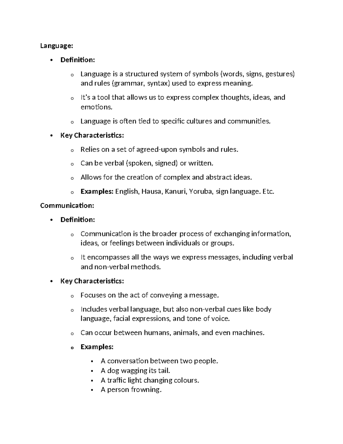 Language and Communication: Definitions, Functions, and Types - Studocu