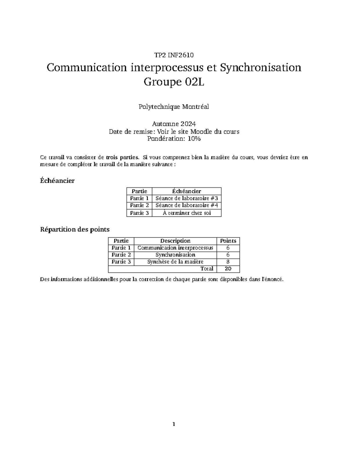 TP2 INF2610 A24 - Le tp2 du cours - TP2 INF Communication interprocessus et Synchronisation ...