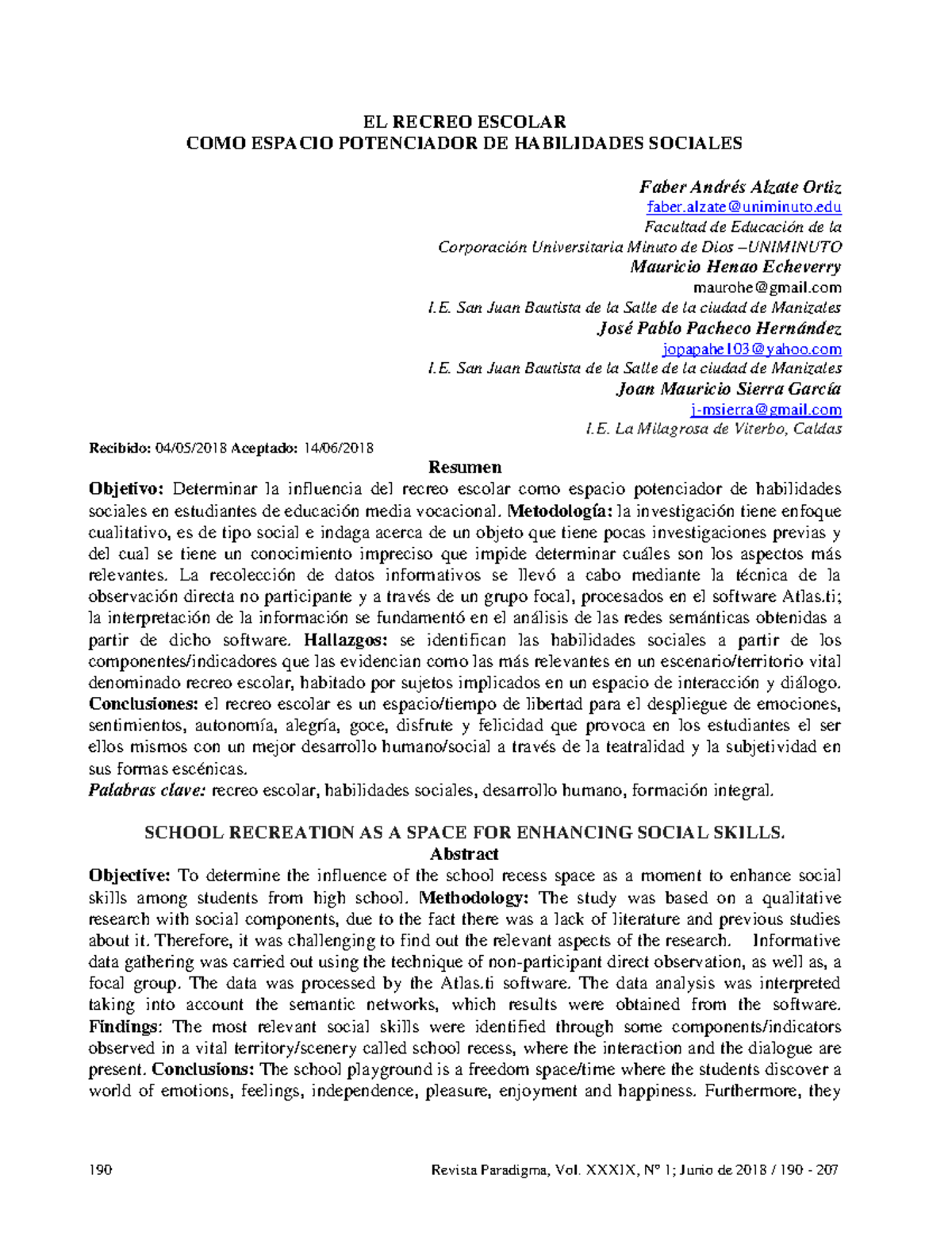 EL RECREO ESCOLAR COMO IMPULSOR DE HABILIDADES SOCIALES EN EDUCACIÓN ...