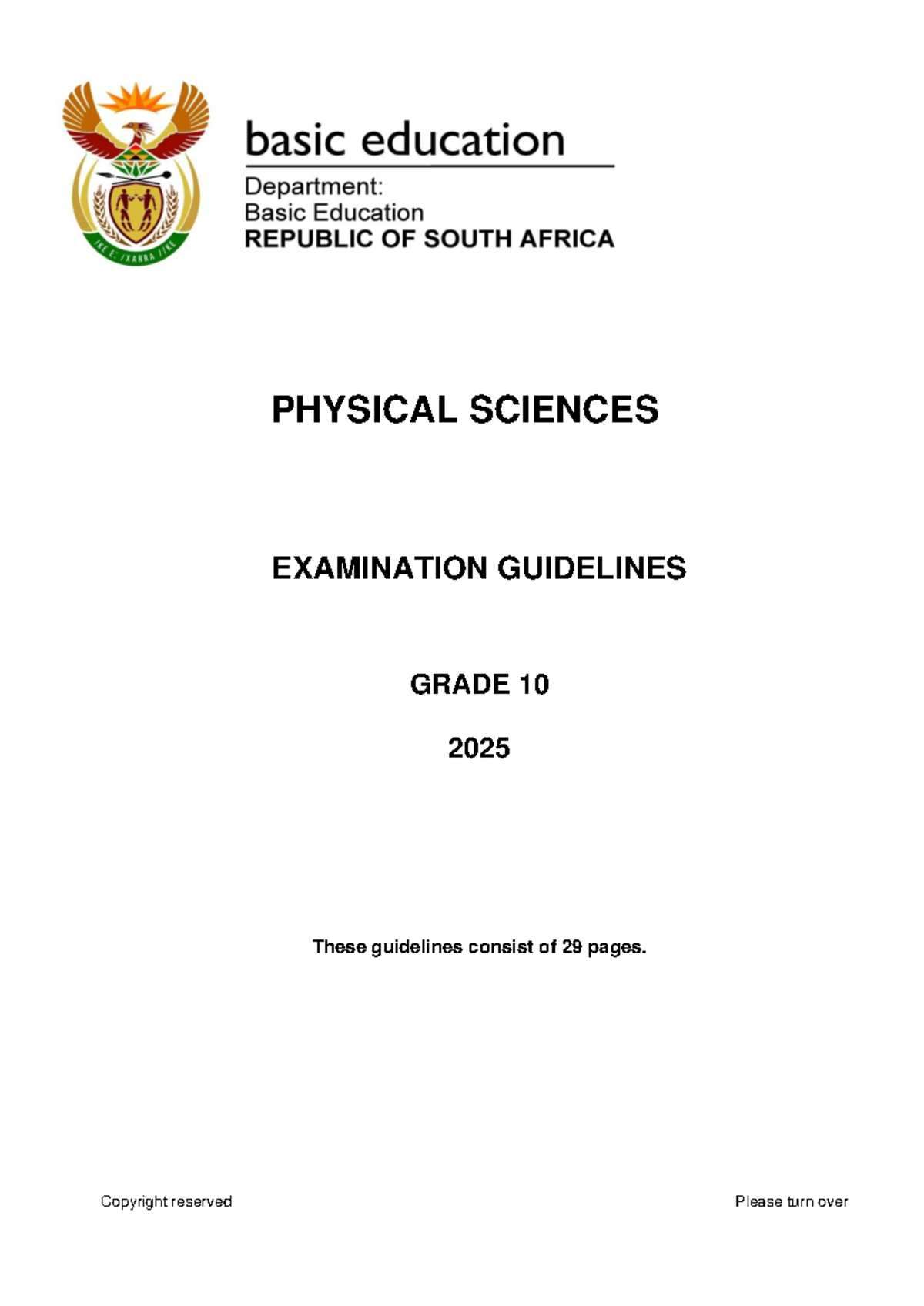 Grade 10 Physical Sciences Exam Guidelines 2025 Final Document - Studocu