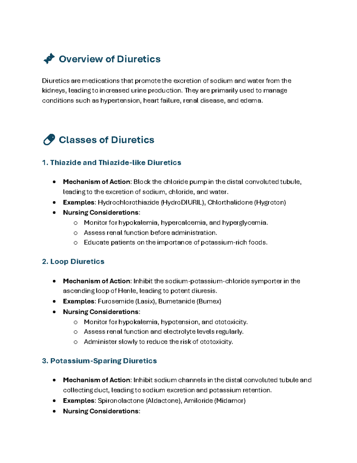 Chapter 51: Overview of Diuretics and Nursing Considerations - Studocu