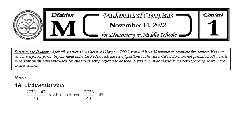 Mathematical Olympiads 2022-2023: Elementary & Middle School Contest ...