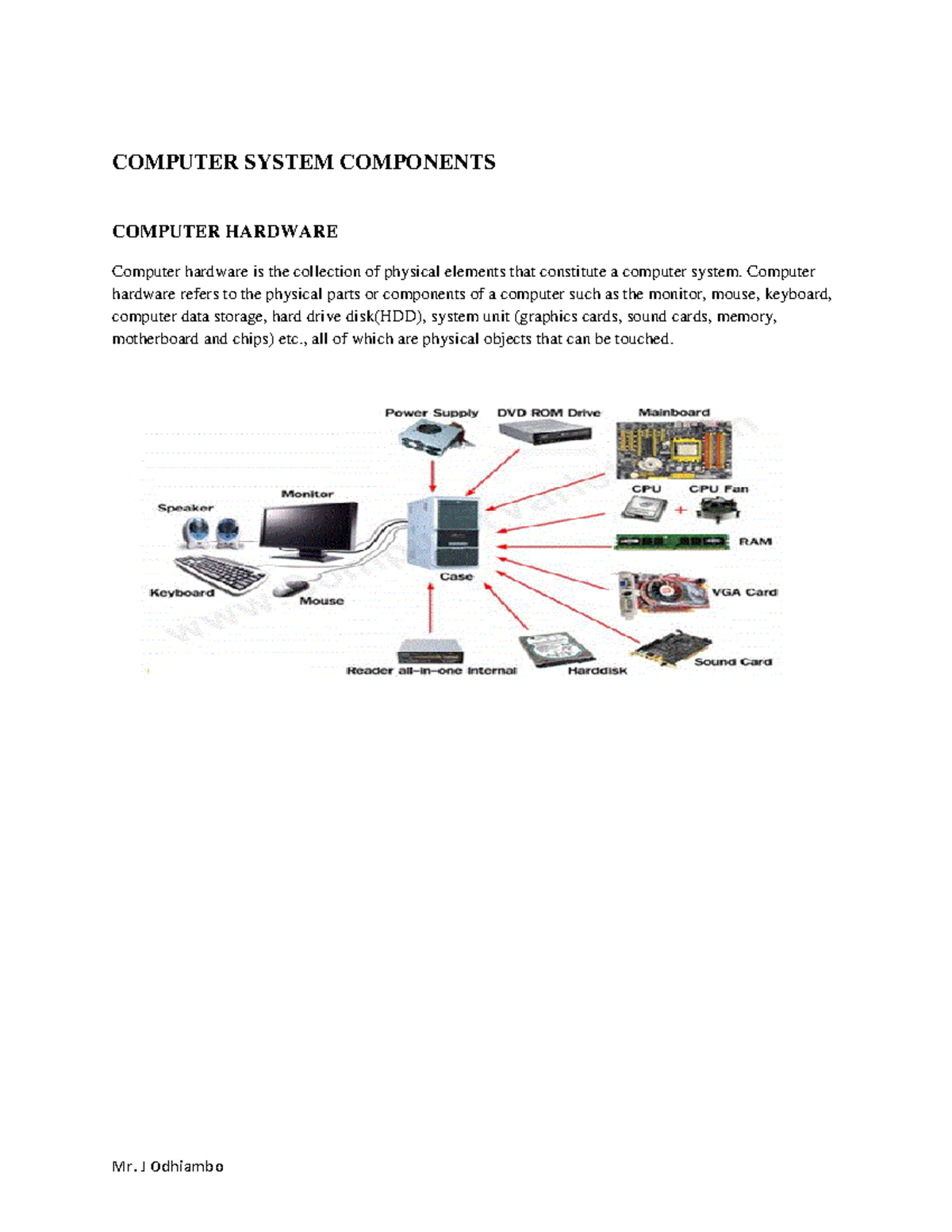 COMPUTER SYSTEM COMPONENTS: Computer Hardware Notes - Studocu