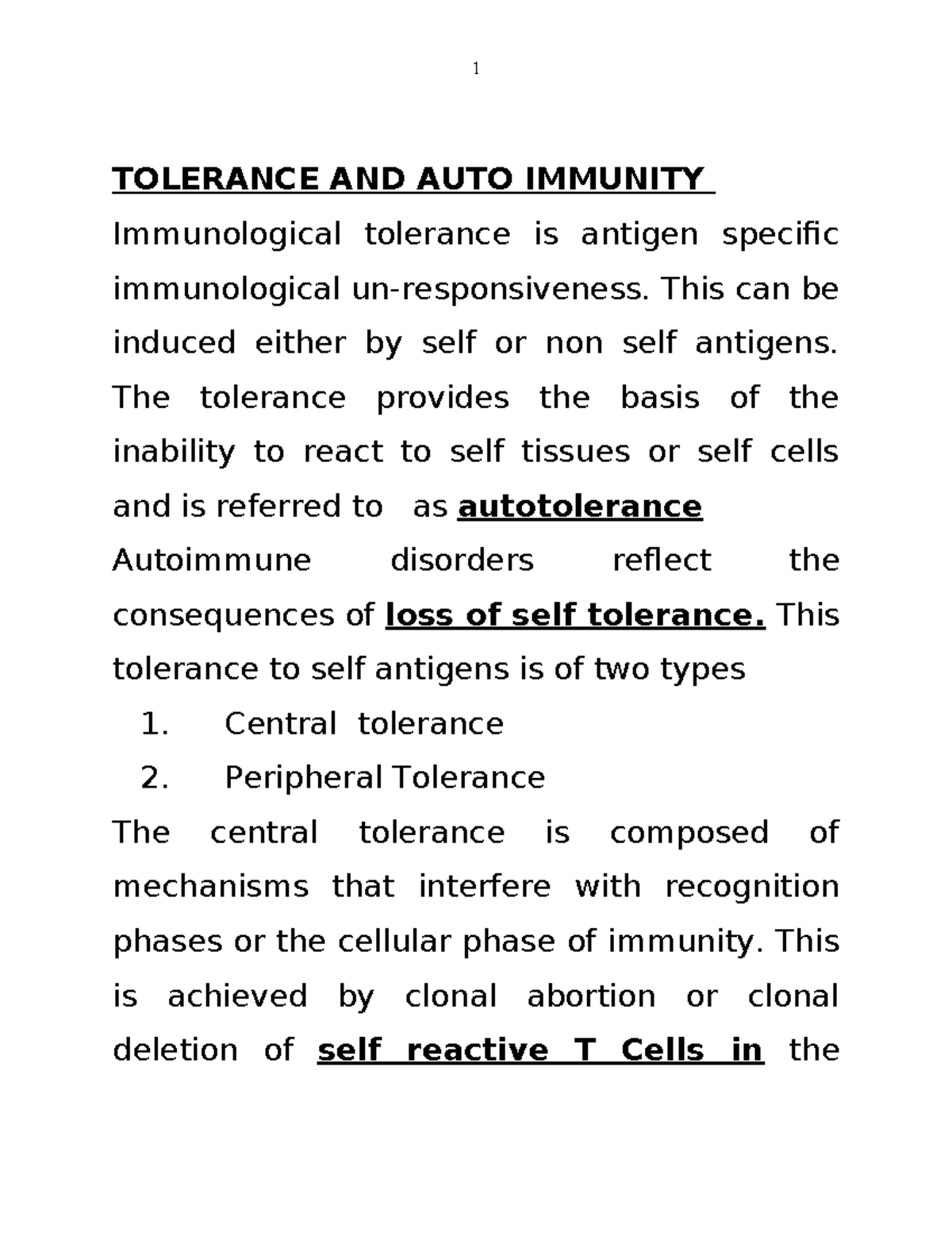1 TOLERANCE AND AUTOIMMUNITY: A Study on Autoimmune Disorders - Studocu