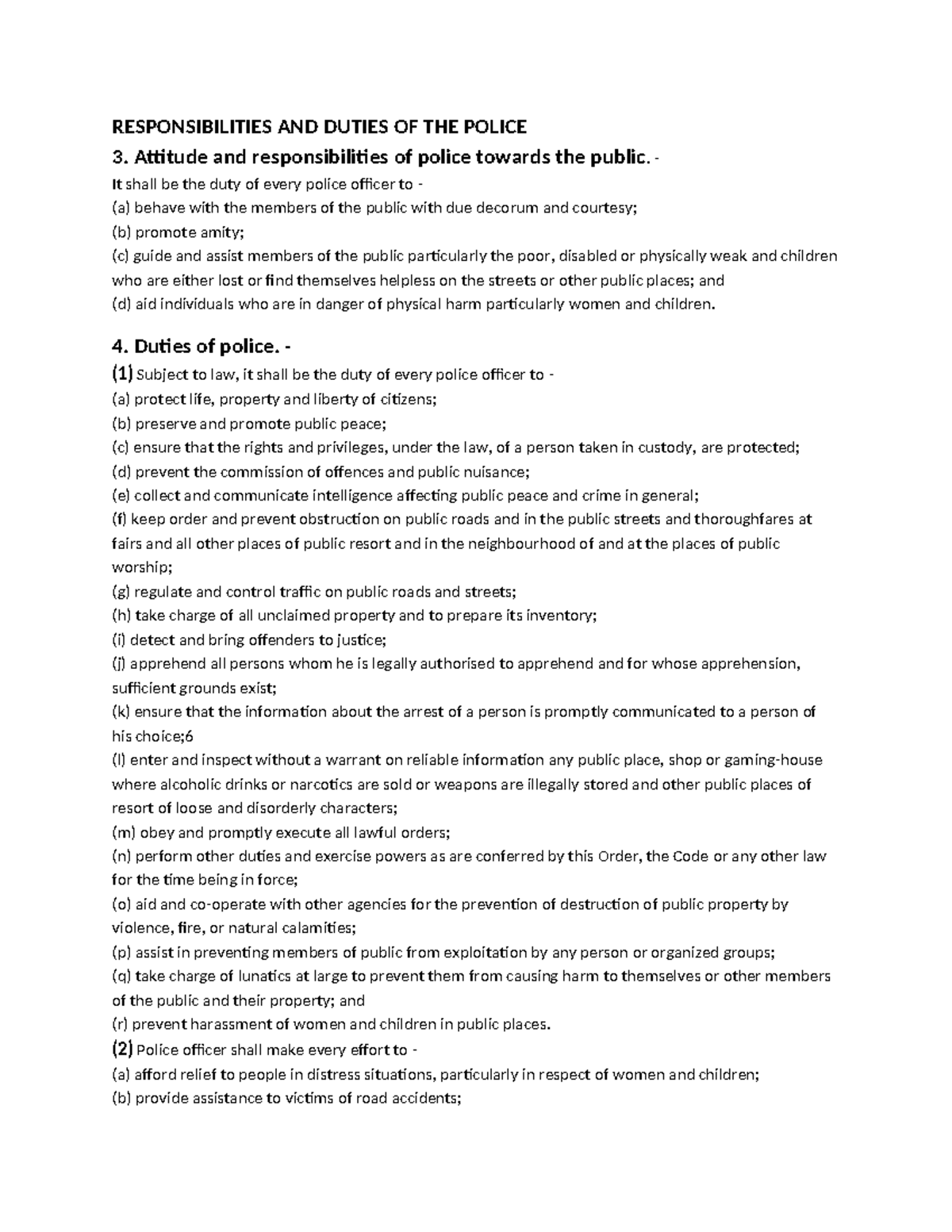 Responsibilities AND Duties OF THE Police - RESPONSIBILITIES AND DUTIES ...
