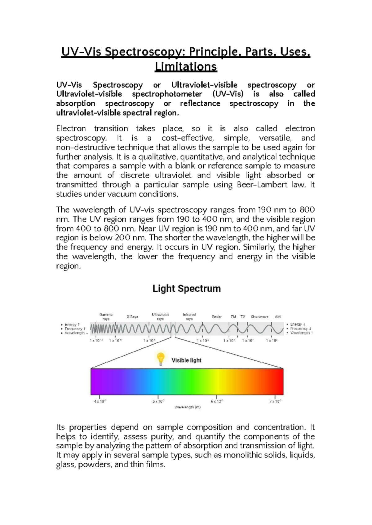 IB Notes: Spectroscopy Principles, Applications, and Limitations - Studocu