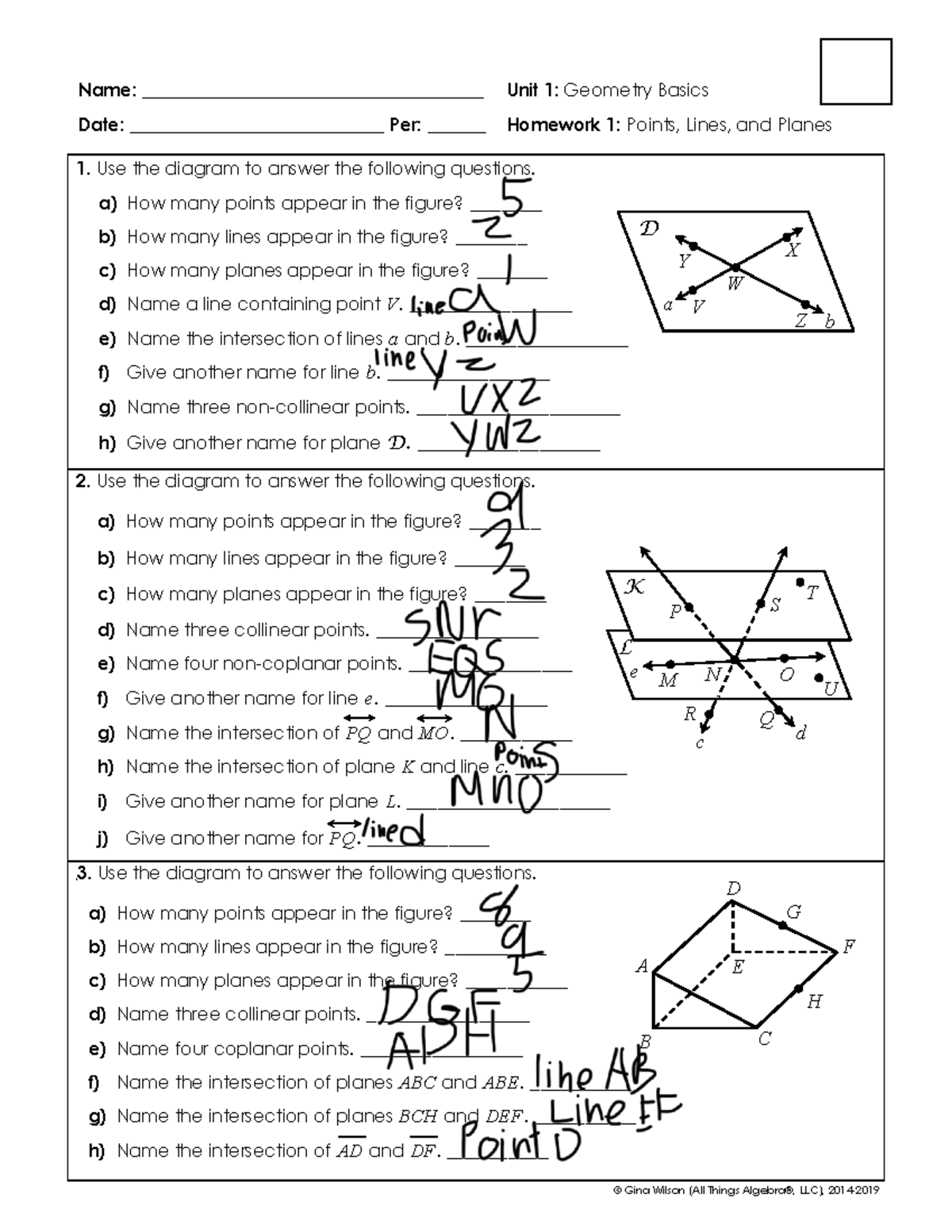 Unit 1: Geometry Basics - HW 1: Points, Lines, and Planes - Studocu